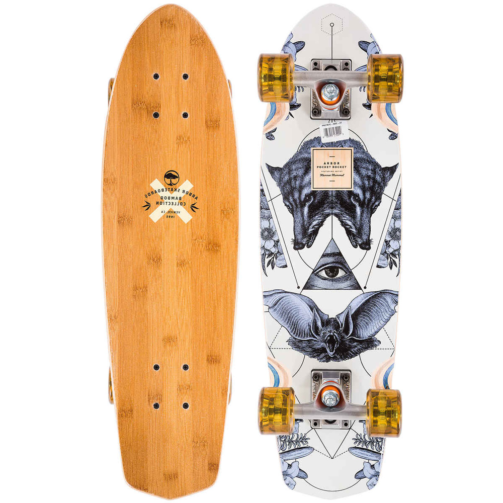Cruiser Arbor Bamboo Pocket Rocket White/Blue - Skates.ro